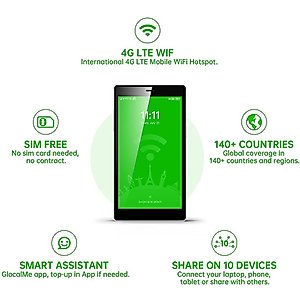 GlocalMe G4 Pro 4G LTE Mobile Hotspot Router, with US 8GB & Global 1.1GB Data, 5” Touch Screen LCD Display Portable WiFi Hotspot for Travel, No Contract, SIMFREE, High Speed Pocket WiFi Device (Black)
