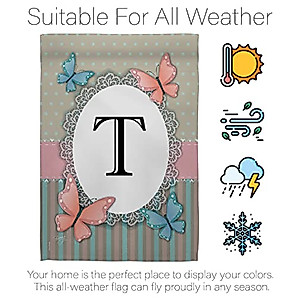 Breeze Decor T Initial Garden Flag Set Wall Hanger Monogram Friends Bugs & Frogs Butterfly Ladybugs Dragonfly Bee Springtime Insect Natural Wildlife House Yard Gift Double-Sided, Made in USA