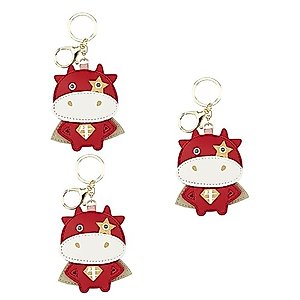 Cabilock 3 pcs Key Chain Animal Keychains Backpack Keychains Keychain for Kids New Year Party Bag Filler Goodbye Keychain Year of ox Keychain Key Decor Calf Key Pendant PU Keychain Alloy
