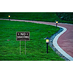 MongFun No Soliciting Sign with Stakes for Yard, 12" x 8" Rust Free Aluminum Sign with 16" Posts (Style A)