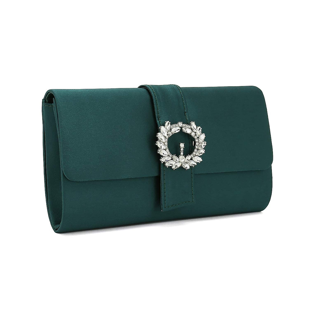 CHARMING TAILOR Evening Bag Diamantes Embellished Satin Clutch Purse for Woman Classy Party Handbag with Beaded Brooch (Green)