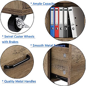 Graciia Wood Mobile File Cabinet, Lateral File Cabinet with 2 Drawers, Printer Stand with Storage Door and Shelves, Large Mobile Filing Cabinet for Home Office, Rustic Brown