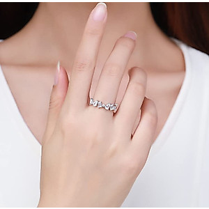 S925 Silver Pear Baguette Round CZ Half Eternity Band Honest Mantra GWR674-P, Rhodium CZ Wedding stackable Ring (5)