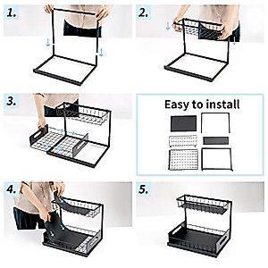 Under Sink Organizers and Storage, Bathroom Organizer Under Sink with Sliding Storage Drawer, 2-Tier Pull Out Kitchen Cabinet Sink shelf, Multi-purpose Under Sink Shelf for Bathroom Kitchen, Black