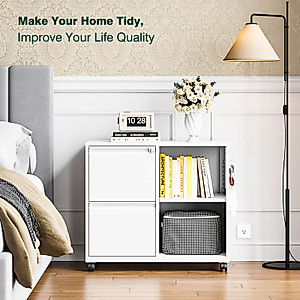LISSIMO Metal File Cabinet,Lockable Lateral Filing Cabinet for Letter/A4 Size Files,Rolling Printer Stand with Adjustable Shelf & Lockable Wheelss for Home Office(White)