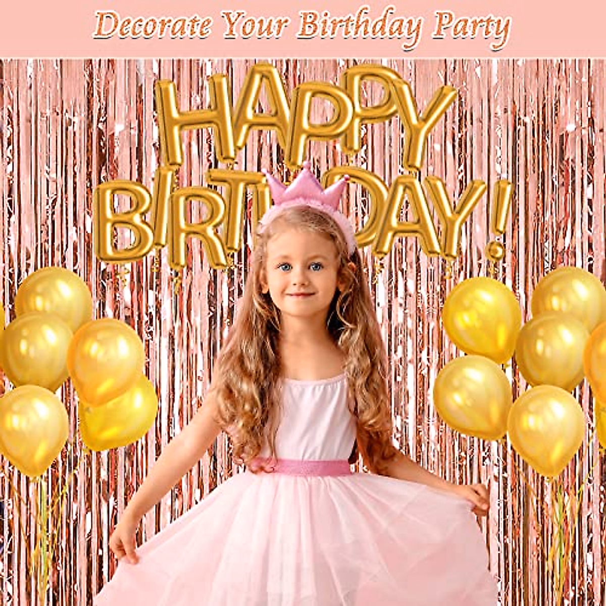 6 Pack Rose Gold Foil Fringe Curtains Party Backdrop, 3.28 x 8.2 ft Metallic Foil Tinsel Fringe Backdrop Door Fringe for Photo Wedding Birthday Bridal Showers Graduation Theme Party Decorations