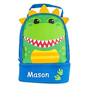 Stephen Joseph Personalized Dino Dinosaur Face Print Design Lunch Pals Lunch Box Bag with Custom Name