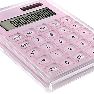EXPUTRAN Acrylic Calculator with Stand, Battery and Solar Hybrid Powered Basic Calculator 12-Digit LCD Display,Home Office Desktop Accessories(Pink)
