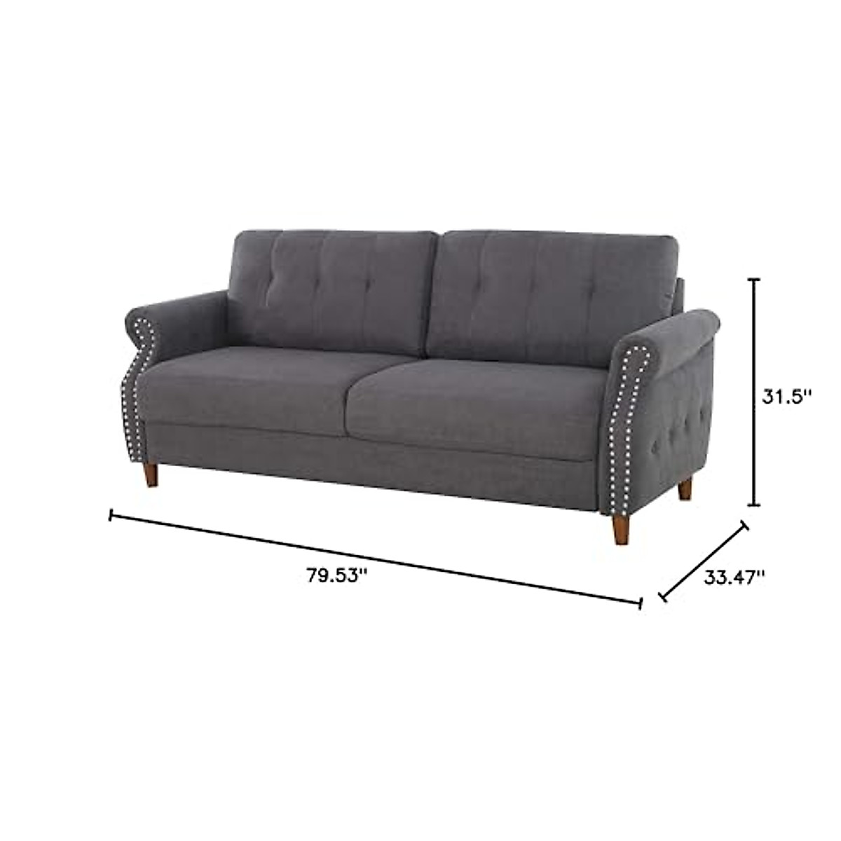 Container Furniture Direct Briscoe Ultra Modern Upholstered Button Tufted Back Living Room Loveseat, 79.53" Grey