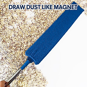 Retractable Gap Dust Cleaner with Extension Pole, Cleaning Tools with 3 Microfiber Dusting Cloths, Extendable Long Handle Duster for Cleaning Under Refrigerator Sofa Couch Bed Furniture Appliance Blue