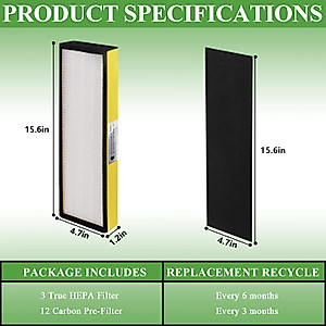 Funmit FLT4825 Filter B Replacement for Guardian AC4825 AC4825E AC4300 AC4800 AC4900 AC4850-3 True Filter + 12 Activated Carbon Pre Filter