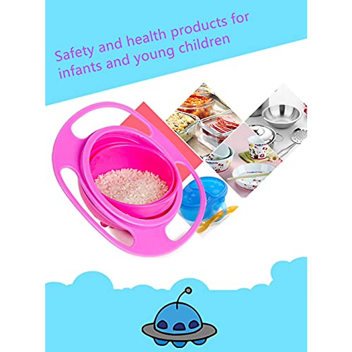 360 Spill Resistant Gyro Bowl with Lid（Pink）