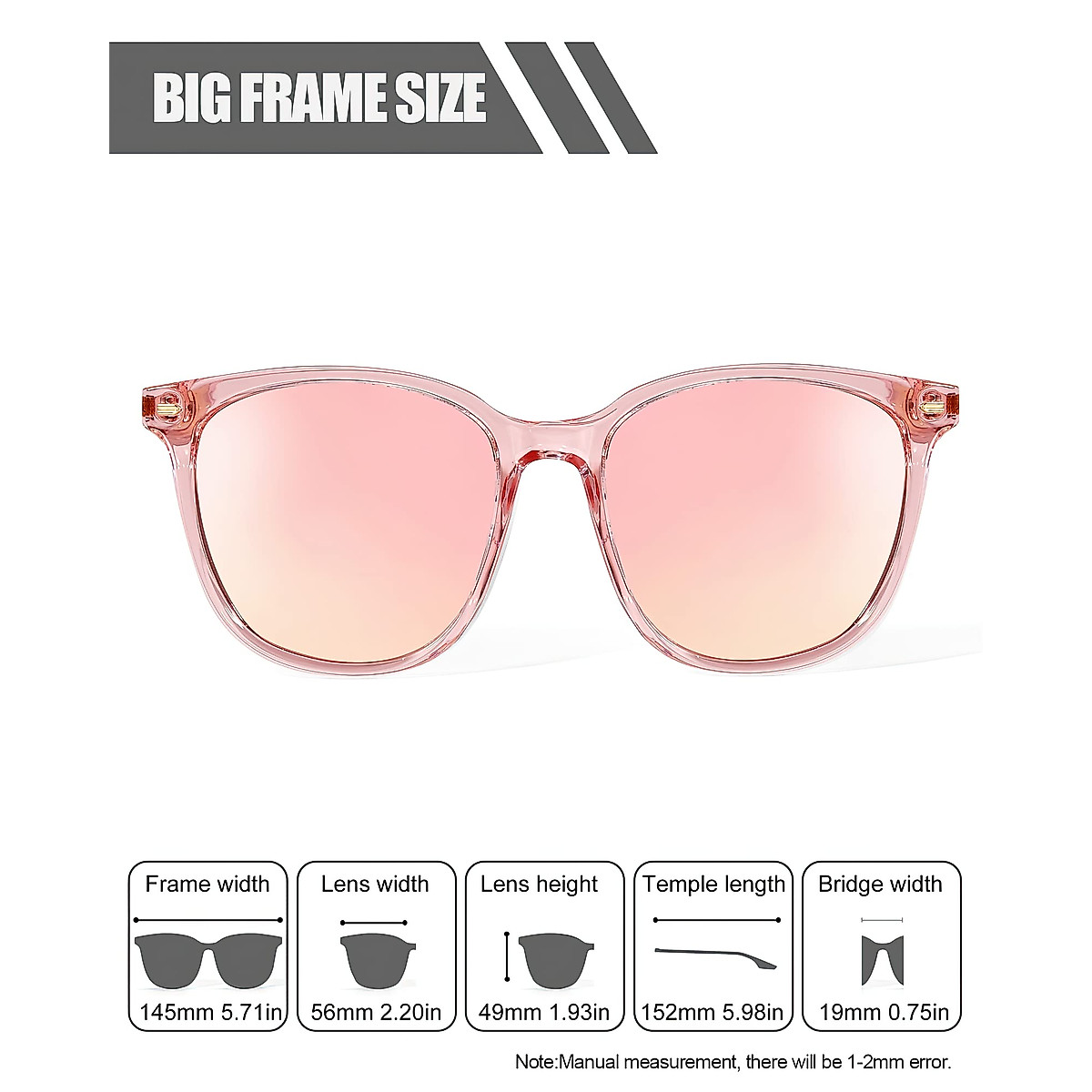 Myiaur Women's Polarized Sunglasses with Mirrored Lens & UV400 Protection - Trendy & Stylish Large Glasses