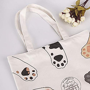 Floette Women Canvas Cat Tote Bag Cat Print Bag Cat Graphic Shoulder Bag Hobo Crossbody Handbag Casual(A12)