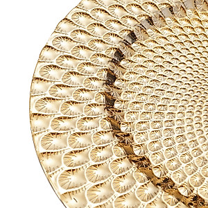 USA Party Flower Peacock Plastic Charger Plate, Set of 12 (13 Inch)(Gold)