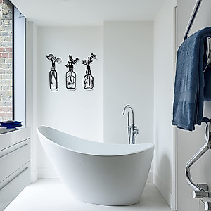 TENGZHEN Set of 3 Metal Vase Flowers Wall Art Metal Flower Wall Art Wall Decor Hanging Iron Wall Sculptures Hanging for Home Bedroom Bathroom Kitchen Garden Outdoor and Indoor Housewarming Gift(Black)