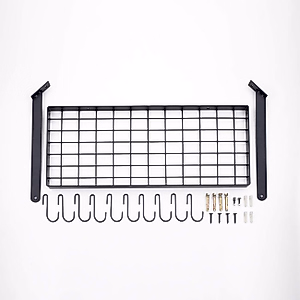 Miyili Pot Rack Square Grid Wall Mounted Kitchen Pot And Pan Organizer Shelf With 10 Hooks, 24 by 10-inch (Black), KR301B1