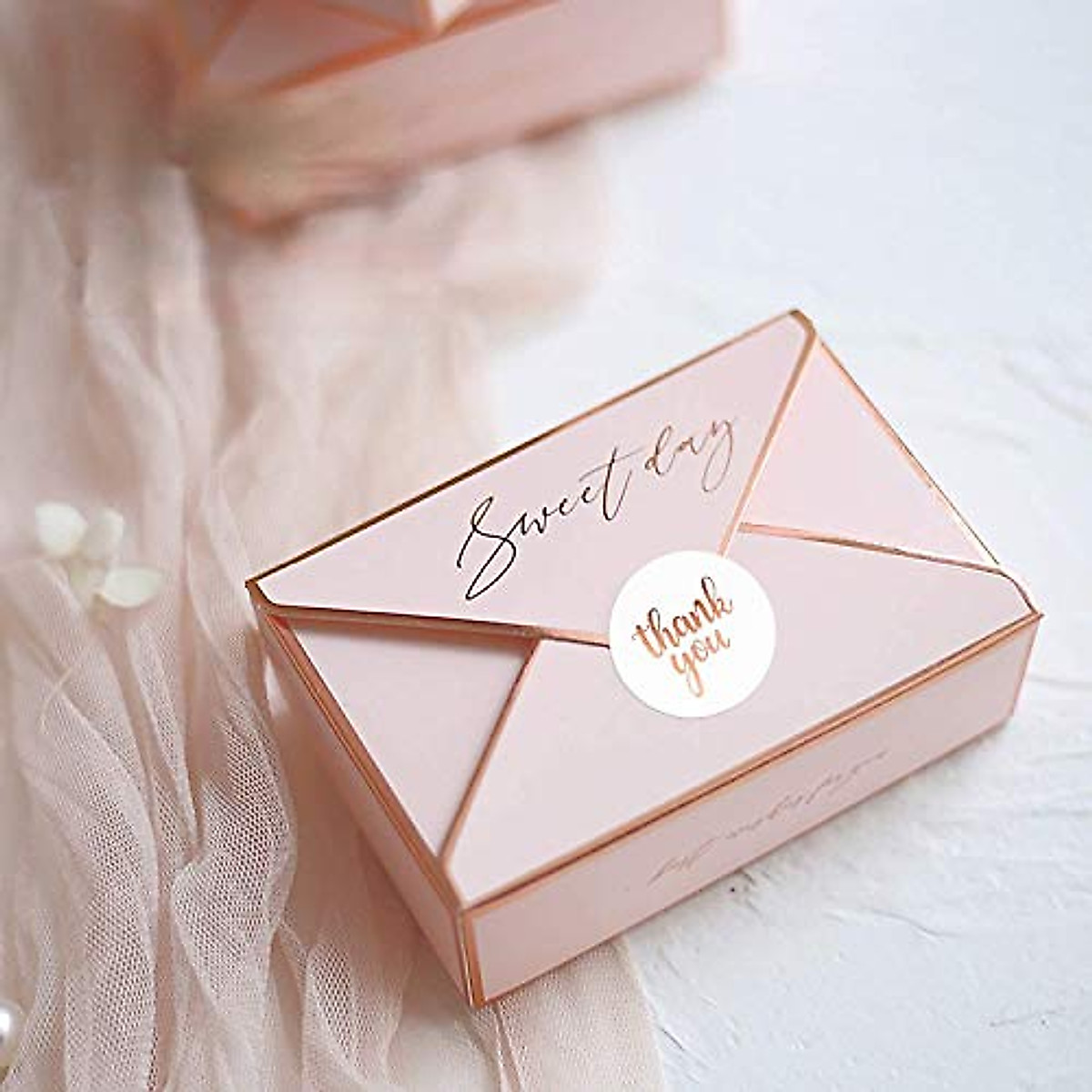 Yipmai Thank You Stickers Roll, 500PCs Round Thank You Stickers for Business with Rose Gold Letters, Decorative Sealing Labels for Greeting Cards, Flower Bouquets, Weddings, Parties (White-Rose Gold)