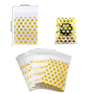 Saktopdeco 100 PCS Gold Polka Dot Cellophane Bags Clear Cellophane Treat Bags 3x5 Cellophane Gift Bags Self Sealing Bags for Cookie Candies