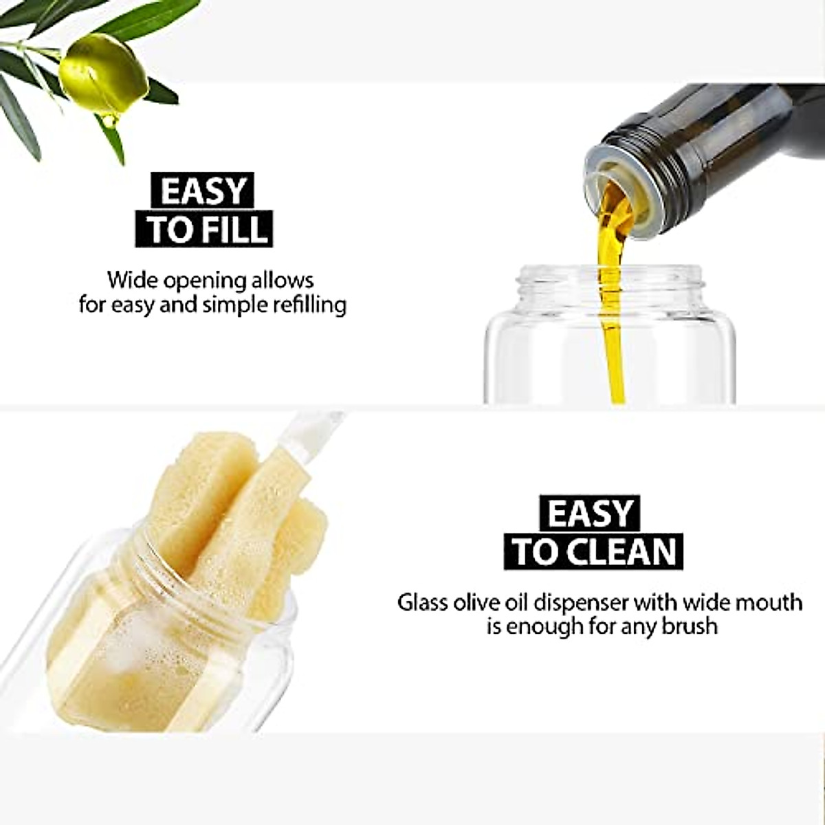 Aelga Olive Oil Dispenser - 14 OZ Glass Oil and Vinegar Dispenser Set - Oil Dispenser Bottles for Kitchen No Drip-Set of 2