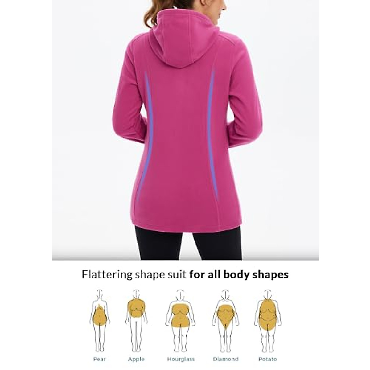 baleaf Women's Fleece Jacket Long Zip Up Hoodie Lightweight Thermal Sweater Coat for Hiking Travel Rouge Pink XL