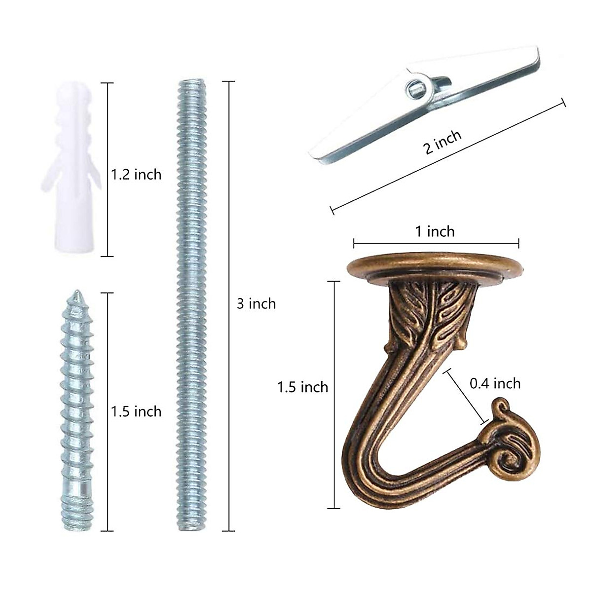 OBSTKUCHEN 4 Sets Swag Ceiling Hooks Heavy Duty Swag Hook with Hardware for Hanging Plants Ceiling Installation Cavity Wall Fixing (4, Antique Brass)