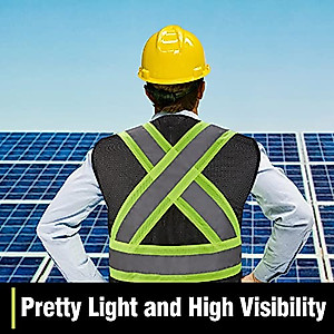 SULWZM High Visibility Safety Vest, Reflective Back Cross Strips for Men and Women (Black, Large)