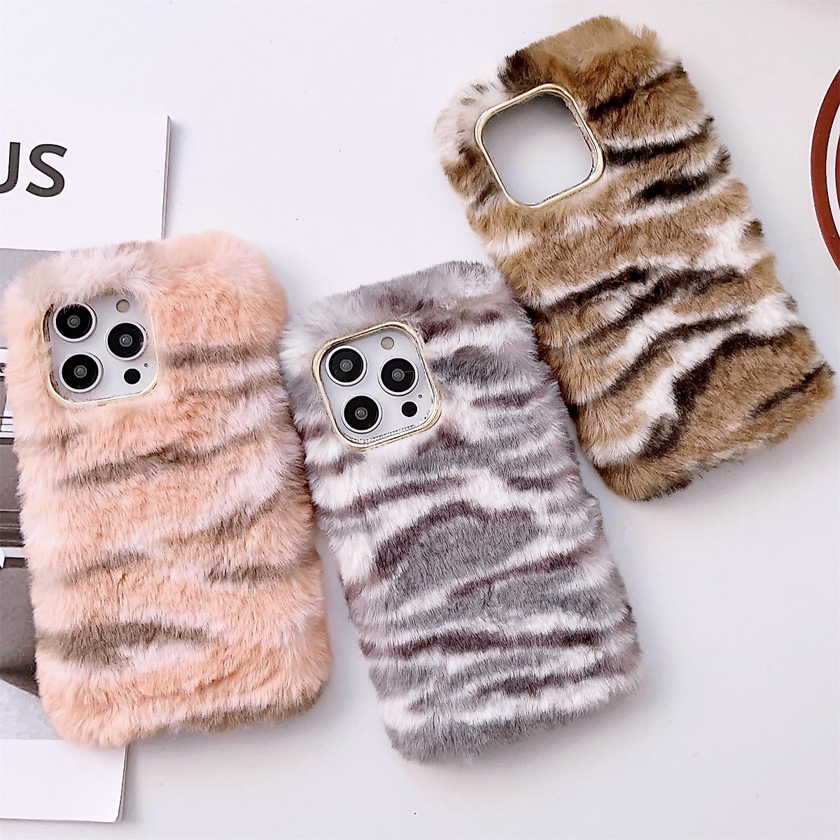 for Samsung A04/A04s Furry Phone Case, Tiger Calico Tabby Cat Striped Gradients Animal Fur Pattern Fuzzy Fluffy Soft Warm Hair Plush Phone Case
