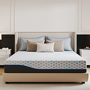 EGOHOME 10 Inch Queen Mattress, Charcoal Gel Cooling Memory Foam Mattress in a Box, Medium Fiberglass Free Mattress, CertiPUR-US Certified, Hexagonal Pattern