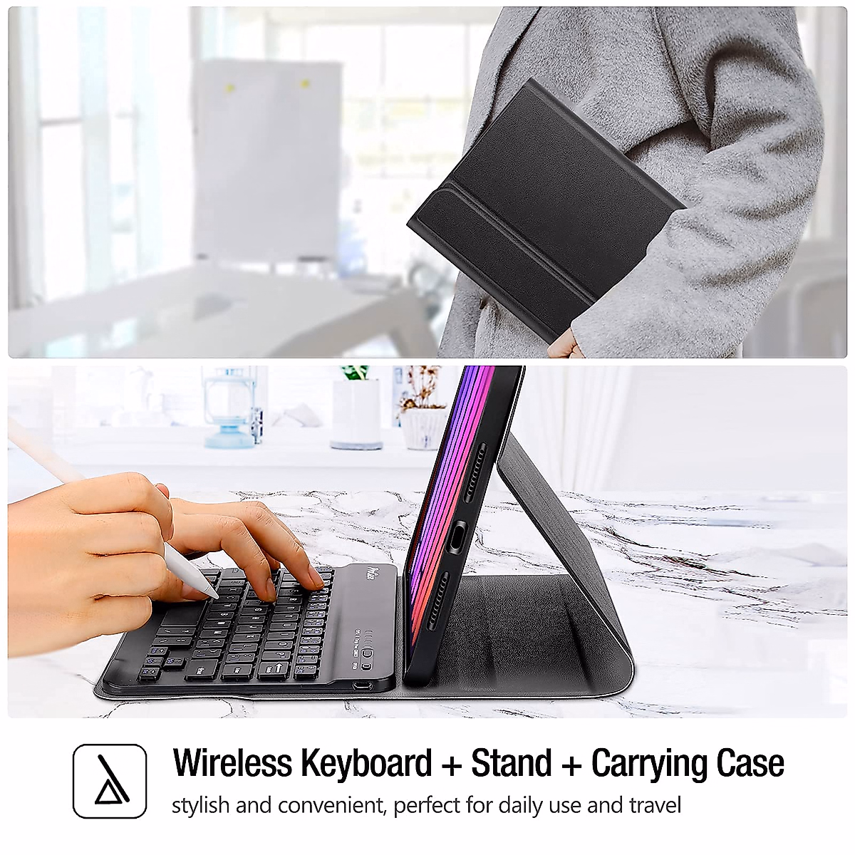 ProCase Keyboard Case for iPad Mini 7 (A17 Pro) 2024 / iPad Mini 6 2021, Detachable Wireless Keyboard Protective Cover Cases for 8.3 Inch iPad Mini 7th 6th Generation Gen Keyboard Case- Black