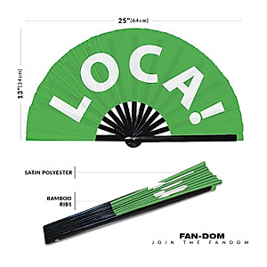 Loca! hand fan foldable bamboo circuit hand fan funny gag slang words expressions statement gifts Festival accessories Rave handheld Circuit event fan Clack fans (Green)