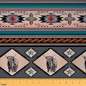 Highland Cow Fabric by The Yard,Tribal Rustic Cabin Upholstery Fabric,Texas Star Decorative Fabric Exotic Aztec Geometry Woodland Wild Animal Upholstery and Home Accents,Vintage Grey Blue,3 Yards