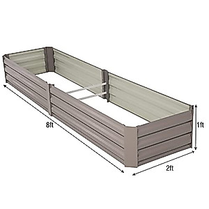 BIRASIL Outdoor Galvanized Raised Beds, Steel Garden Boxes for Flower Vegetables, Metal Planter Box for Gardening Backyard Patio (8x2x1FT, Gray)
