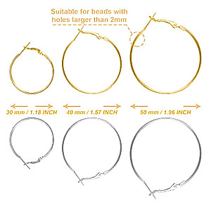 60pcs Beading Hoop Earrings Finding,FUNCYboo Round Earring Hoop Open Earring Beading Hoop for Jewelry Making DIY Crafts 30mm 40mm 50mm