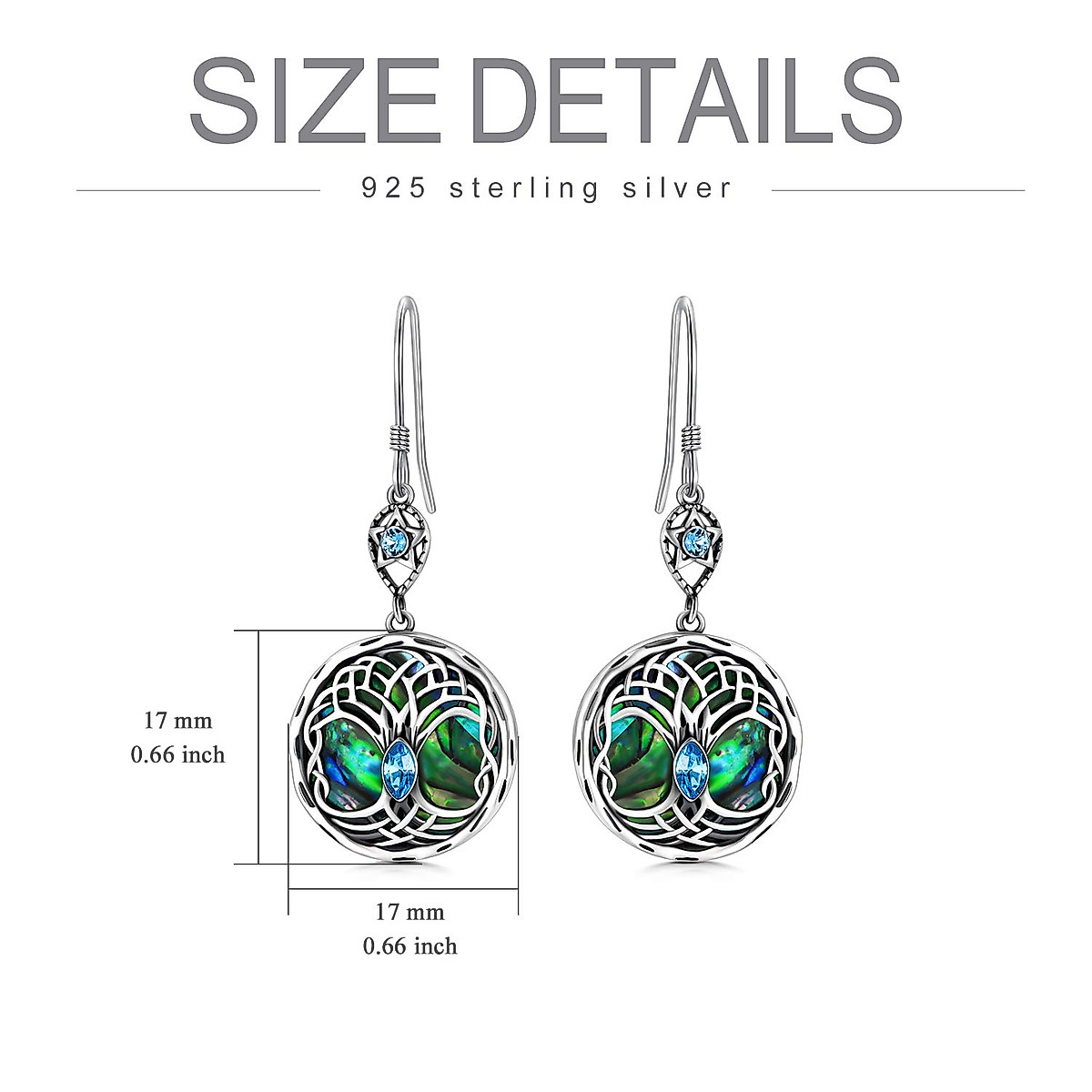 Celtic Tree of Life Earrings Sterling Silver Family Tree Dangle Drop Earrings with Birthstone Crystals, Birthday Jewelry Gifts for Women Her (Simulated Aquamarine)