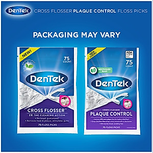 DenTek Cross Flosser Plaque Control Floss Picks, X-Shaped Floss, 75 Count, 3 Pack