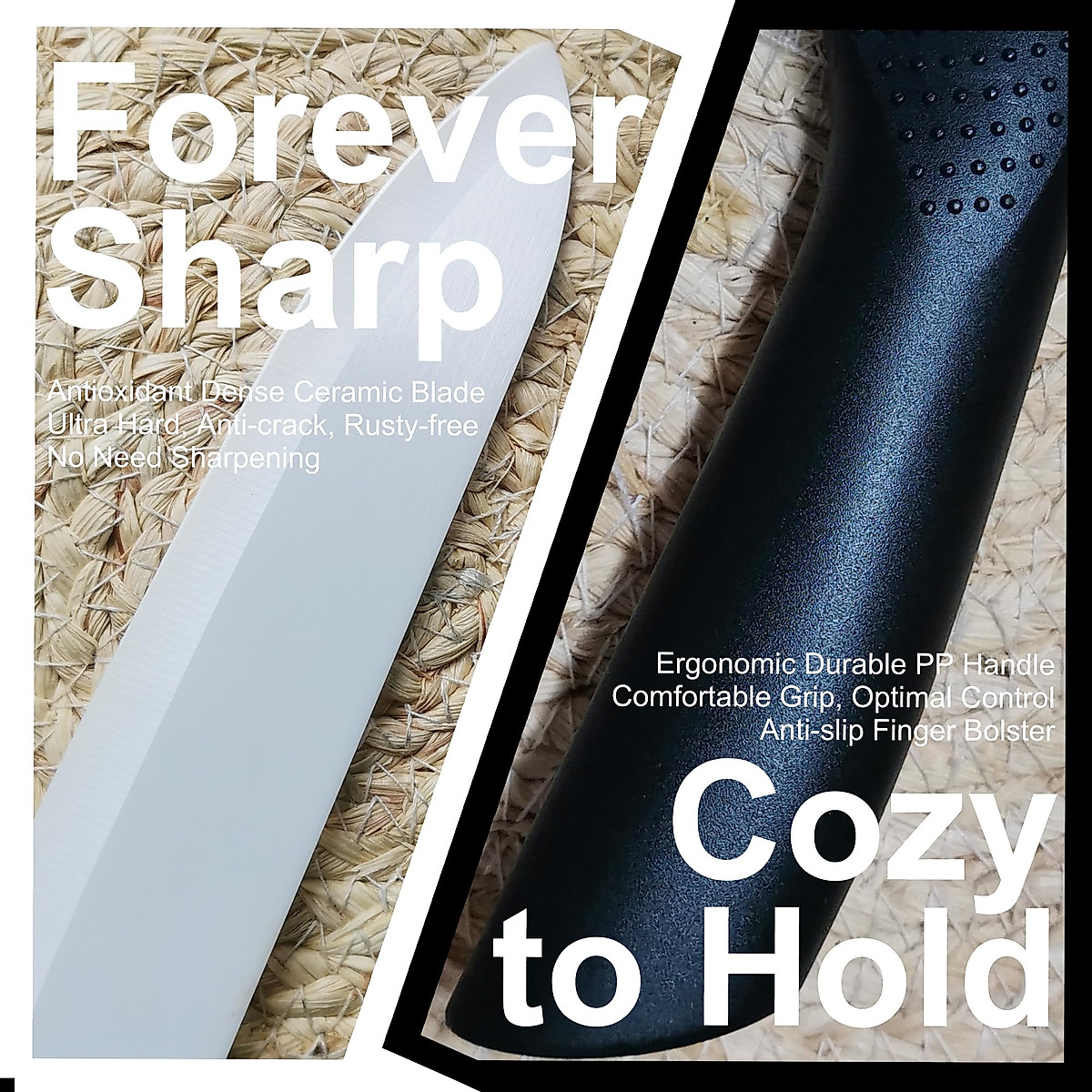 Rynal Ceramic Knife Chef Knife Meats Fruits Vegetables Knife - Sharp Ceramic Kitchen Knife with Sheath Cover - 8 Inch Black