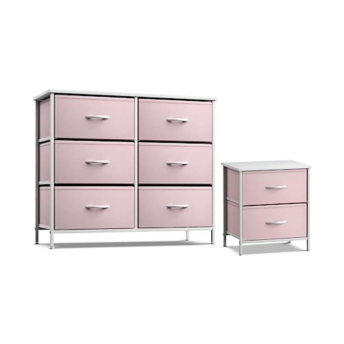 Sorbus Kids Dresser with 6 Drawers and 2 Drawer Nightstand Bundle - Matching Furniture Set - Storage Unit Organizer Chests for Clothing - Bedroom, Kids Rooms, Nursery, & Closet (Pink)