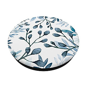 Eucalyptus navy blossom watercolor floral branches leaves PopSockets Swappable PopGrip