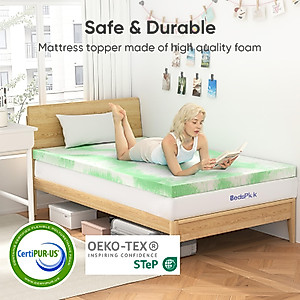 BedsPick Mattress Topper Twin XL, 2 Inch Gel Memory Foam Mattress Topper for Body Support & Pressure Relief, CertiPUR-US Certified Mattress Pad for Twin XL Size Bed with Breathable Holes, Green