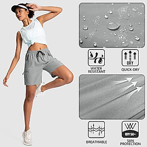 SANTINY Women's 5''/ 7''/9'' Hiking Cargo Shorts Quick Dry Lightweight Summer Shorts for Women Athletic Golf Zipper Pockets(Light Grey_L)