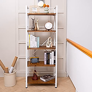 Crofy 5 Tier White Bookshelf, Real Wood Bookshelf Simply Assembled in 10 Minutes, Metal Book Shelf for Storage, Bookcase for Office Organization and Storage, 12.6 D x 23.62 W x 64.17 H Inches