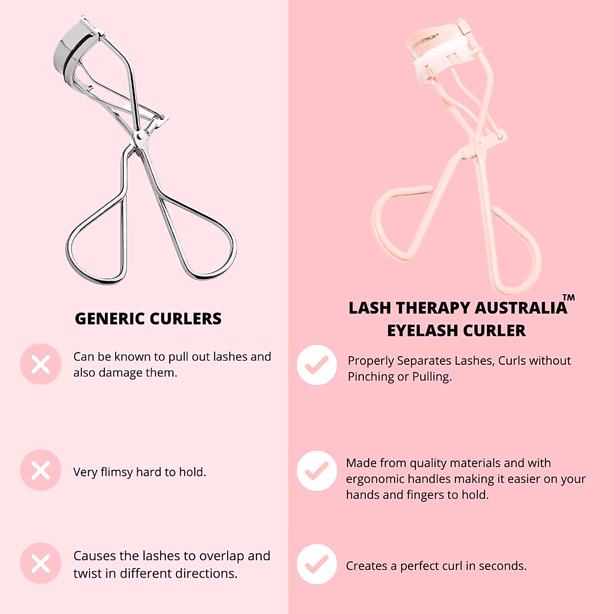 Lash Therapy Australia Eyelash Curler, Eyelash Curlers with Comb, Pink Eye Lash Curler, Gentle & Safe Mascara Curler, Curl Eyelashes & Lash Lift in Seconds