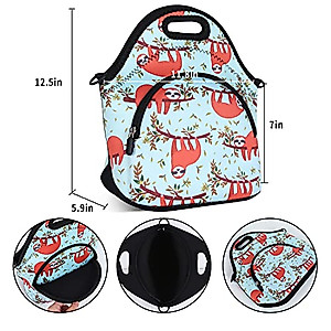 Violet Mist Sloth Neoprene Insulated Lunch Bag with Pocket Shoulder strap for Men Cute Cool Black Resuable Waterproof Lunch Tote Handbag with Zipper for Women Work Picnic Travel