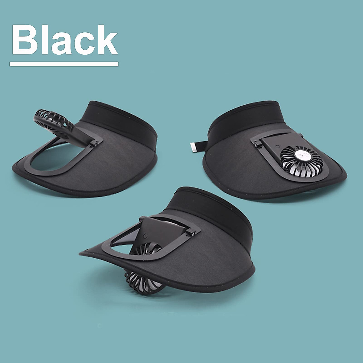 VNAKER Sun Visors Hat with Fan for Women - Fan Visor Hat - Three Gear Mediation and Large Area Sun Protection, Adjustable Elastic Buckle (Black)