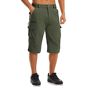 MAGCOMSEN Mens Capri Pants 3/4 Shorts for Men Capri Joggers Fishing Shorts Athletic Shorts Tactical Shorts Mens Workout Running Shorts for Men Green