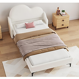 Merax Twin Bed Frames for Kids, Platform with Cloud- Shaped Upholstered Headboard, Beige