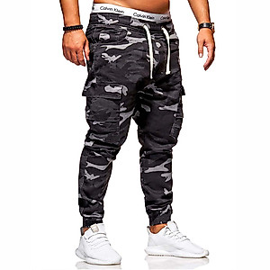 WOCACHI Mens Camo Cargo Jogger Pants Fashion Loose Handsome Pocket Jeans Chino Camouflage Pants M-4XL Trousers 2023 Overalls Dungaree Spring Stylish Up to 30% 50%