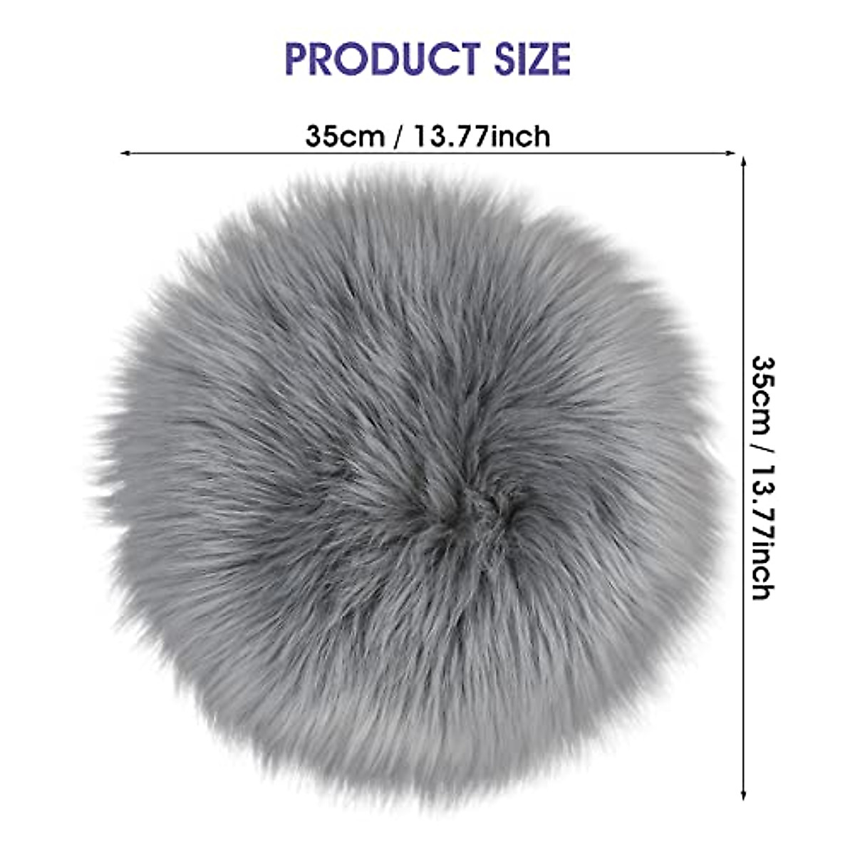 Sibba Faux Fur Small Area Rug Chair Desk Sofa Cover Carpet 35 cm Fluffy Plush Seat Pad Protectors for Home Bedrooms Aesthetic Decor (Grey Round)