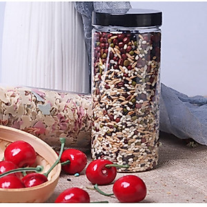 BPFY 6 Pack 50 oz Clear Plastic Jars with Black Lids, Chalk Labels, Pen, Plastic Food Storage Jars, Wide Mouth Kitchen Canisters for Dry Goods, Nuts, Cookie